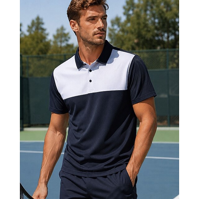 Men's Patchwork Sport Shirt Golf Polo Shirt Tennis Shirt Tennis Tee ...