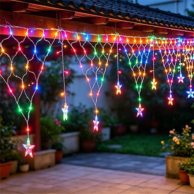 Outdoor Solar Lights Decoration Icicle Pentagram Light String 8 ...