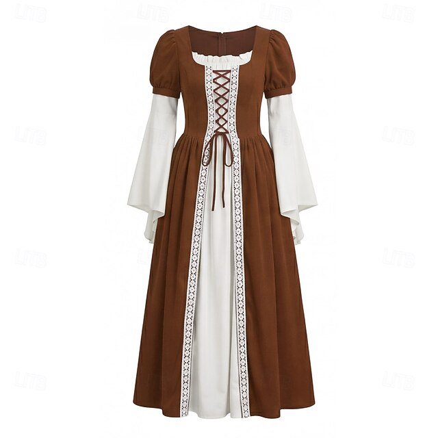 Rétro Vintage Médiéval Renaissance Longueur au sol Robe Manches longues ...