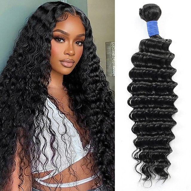 Human Hair Natural Color Deep Wave Human Hair Extensions 1 Bundle 10-28 ...