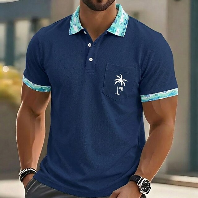 Men's Golf Shirt Pique Polo Shirt Casual Business Ribbed Polo Collar ...