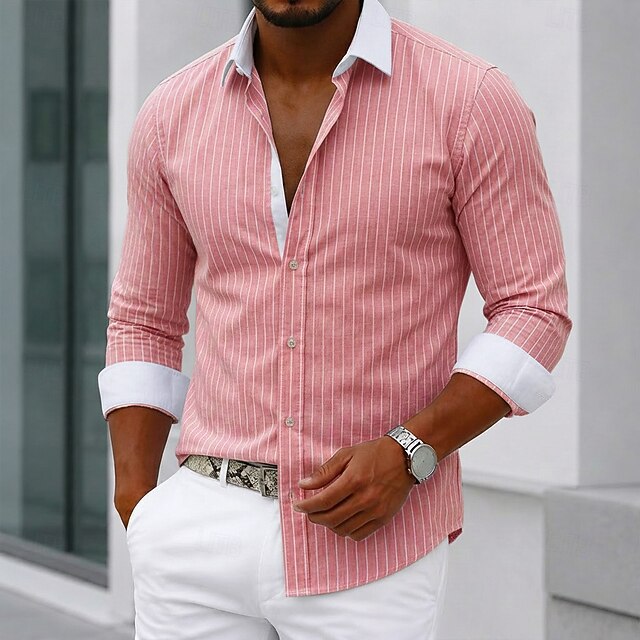 Men's Dress Shirt Button Down Shirt Striped Shirt Collared Shirt ...