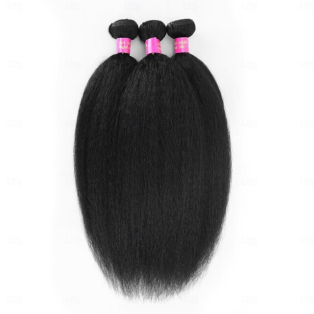 4 Bundles Hair Weaves Brazilian Hair Yaki kinky Straight Human Hair ...