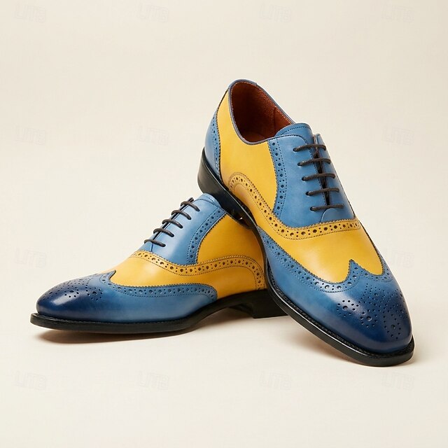 Men's Premium Full-Grain Leather Wingtip Oxford Shoes – Luxury Brogue ...
