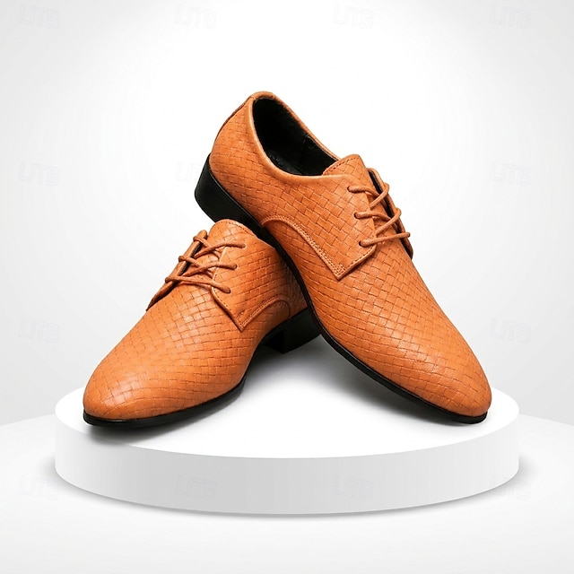 Men's Orange Crocodile-Texture Oxford Shoes, Bold Fashion Formal Shoes ...