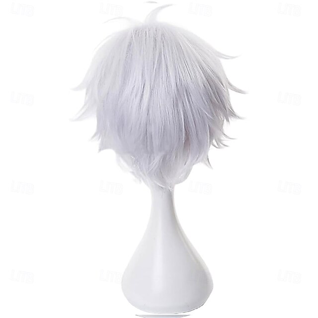 Synthetic Hair White Short Layered Anime Cosplay Wig Spiky Supernatural ...