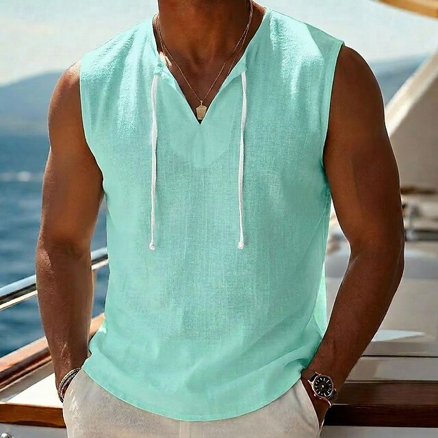 Men's Cotton T Shirt Sleeveless Shirt Sleeveless V Neck Summer Plain ...