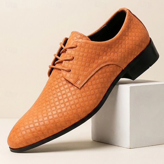 Men's Orange Crocodile-Texture Oxford Shoes, Bold Fashion Formal Shoes ...