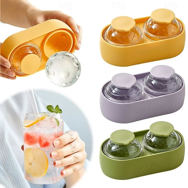 2 Pack Silicone Ice Ball Molds, Easy Release Round Ice Cube Mold for ...