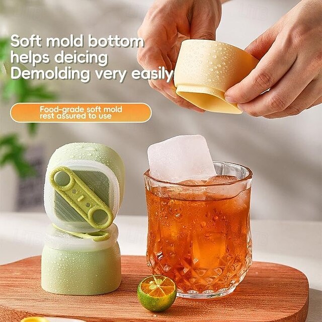 4 Pcs Silicone Ice Cube Trays with Lids and Popsicle Sticks, Large Ice ...