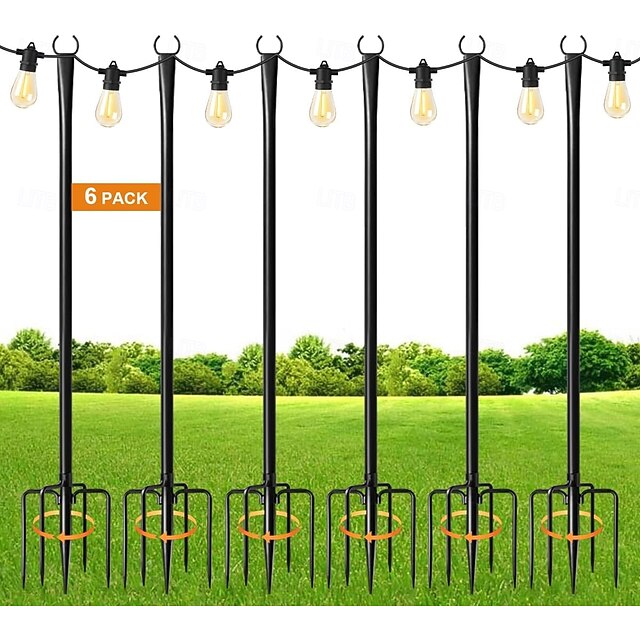 9FT String Light Poles for Outdoor, Metal Lights Hanging Pole Outside ...