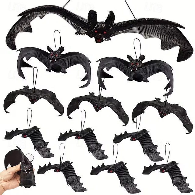 Halloween Hanging Bats Decorations, 12PCS Realistic Hanging Bat Props ...