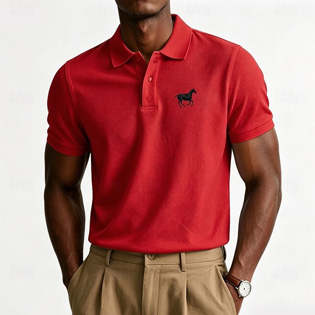Men's Animal 100% Cotton Embroidered Polo Shirts Short Sleeve Polo ...