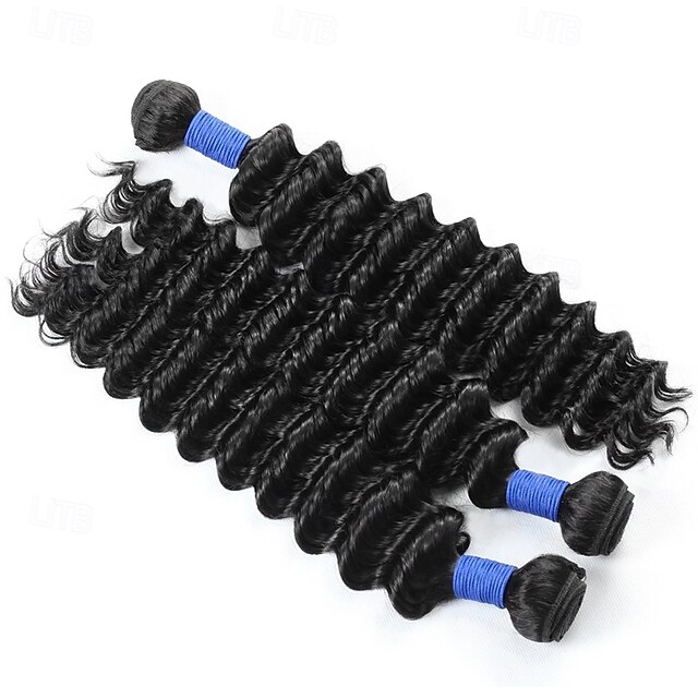 Human Hair Natural Color Deep Wave Human Hair Extensions 1 Bundle 10-28 ...