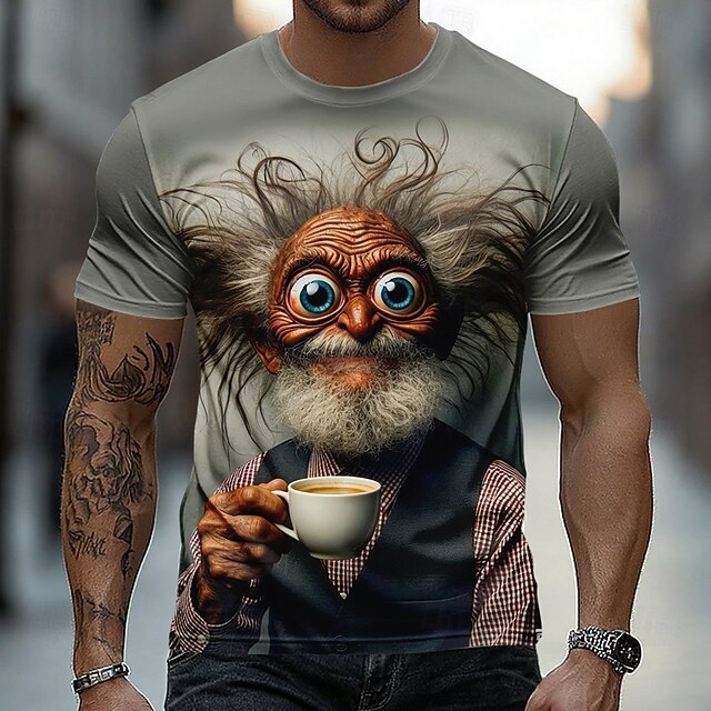 Men's Ombre Old Man T Shirt Short Sleeve T shirt 3D Print Crew Neck ...