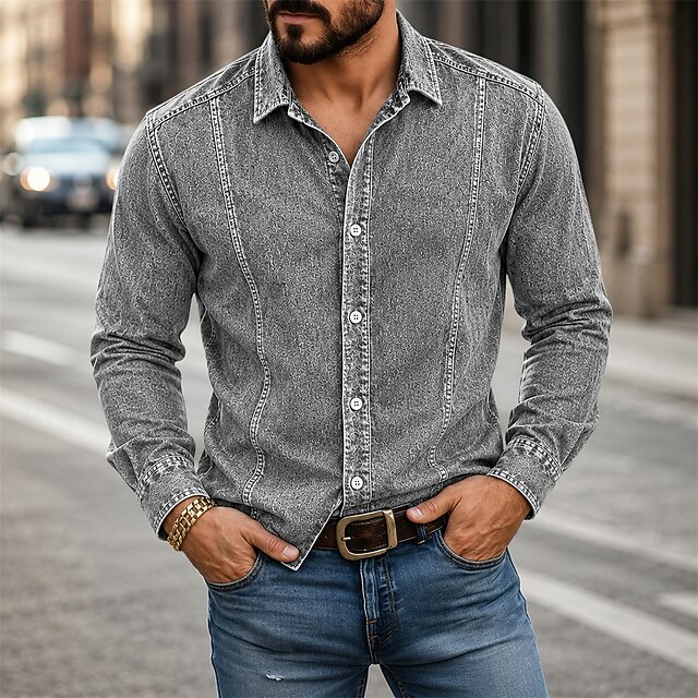 SoftFade™ Men Shirt Casual Shirt Acid Wash Shirt Garment Dyed Black ...