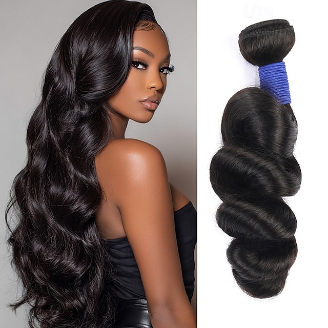 Human Hair Natural Color Loose Wave Human Hair Extensions 1 Bundle 10 ...