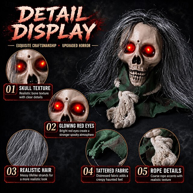 2026 Halloween Animated Crawling Skull Heads, Sound Activated Moving ...