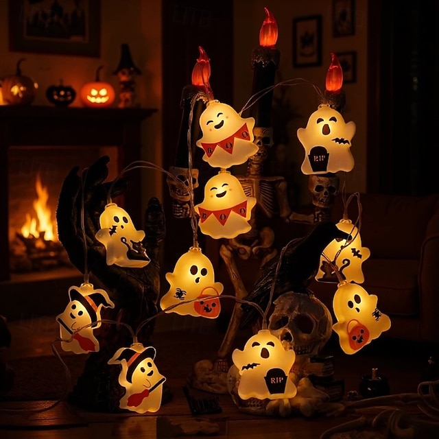 Halloween String Lights, 19.7FT 40 LED Cute Ghost Pumpkin Bat Fairy ...