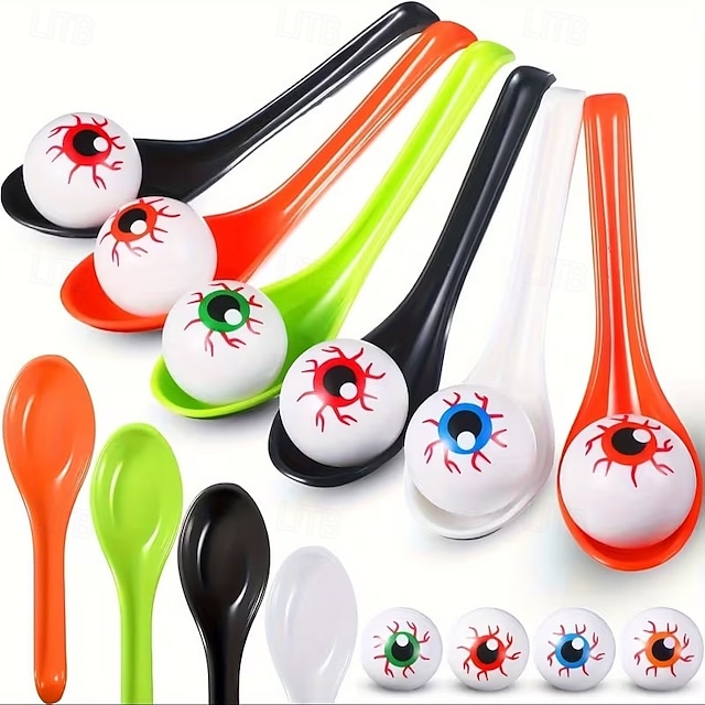 Halloween Spoon Race Game Set, 10PCS Pumpkin and Eyeball Egg Spoon ...