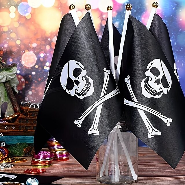 30PCS Pirate Flags with Skull and Crossbones Design, Handheld Jolly ...