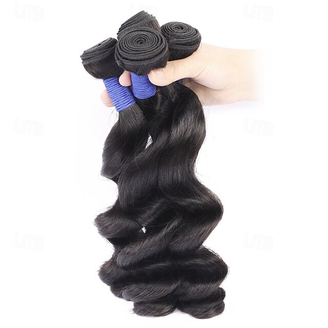 Human Hair Natural Color Loose Wave Human Hair Extensions 1 Bundle 10 ...