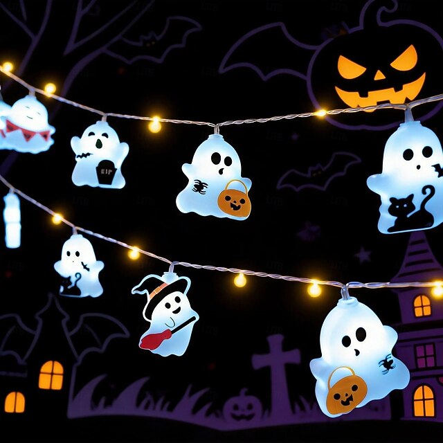 Halloween String Lights, 19.7FT 40 LED Cute Ghost Pumpkin Bat Fairy ...