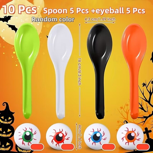 Halloween Spoon Race Game Set, 10PCS Pumpkin and Eyeball Egg Spoon ...