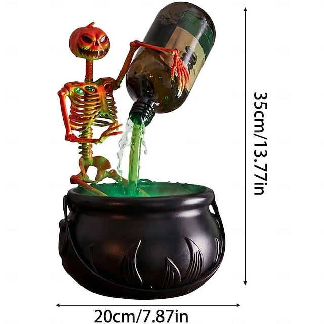 Halloween Pumpkin Skeleton Cauldron Animated Table Decor, LED Green ...