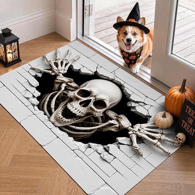 Halloween 3D Optical Illusion Doormat Skeleton Breaking Through Wall ...