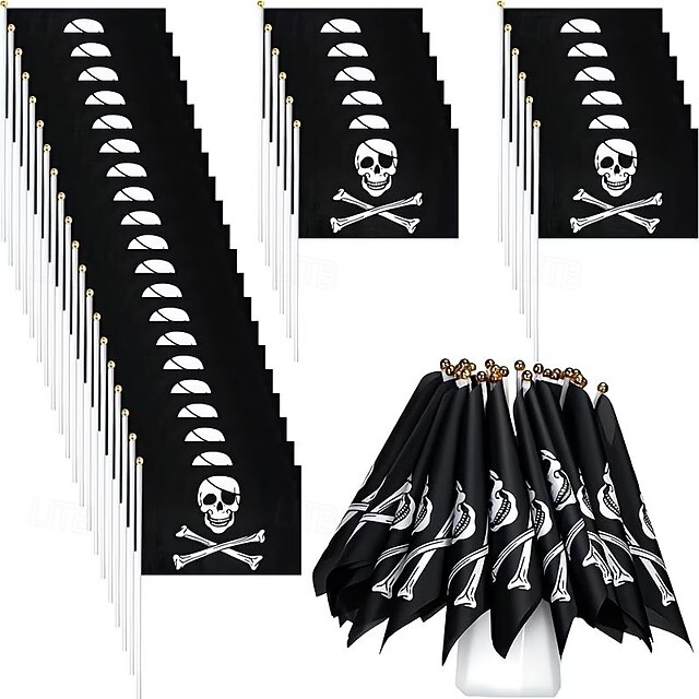 30PCS Pirate Flags with Skull and Crossbones Design, Handheld Jolly ...