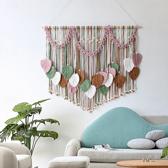 Room Decoration Wall Hanging; Background Leaf Tapestry; Handmade Woven ...