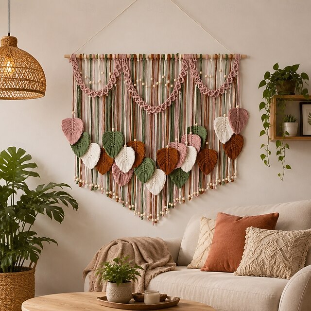 Room Decoration Wall Hanging; Background Leaf Tapestry; Handmade Woven ...