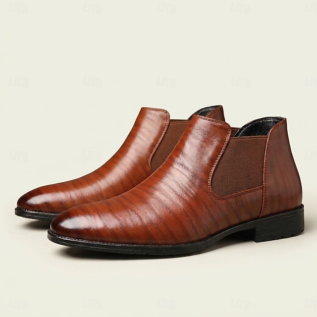Mens Crocodile Embossed Chelsea Boots Vintage Pointed Toe Elastic 7580