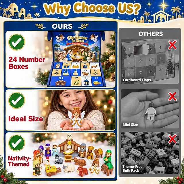 Nativity Advent Calendar 2026, 24-Day Christmas Countdown with 3D ...