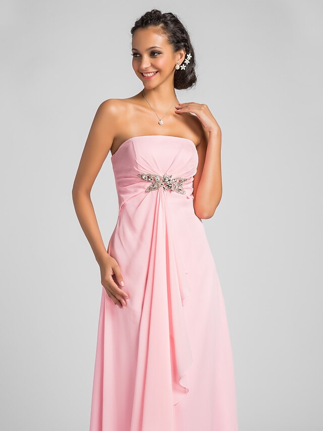 Sheath / Column Strapless Floor Length Chiffon Bridesmaid Dress with Draping / Criss Cross ...