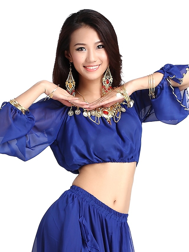 Belly Dance Top Coin Womens Training Long Sleeve 60cm Chiffon Performance 2025 1299