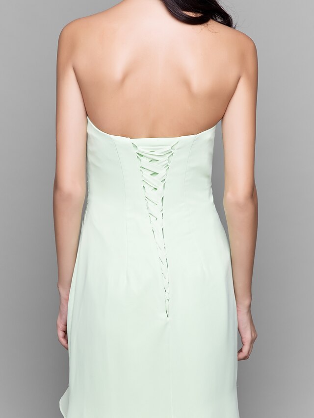 Sheath / Column Strapless Floor Length Chiffon Bridesmaid Dress with Crystals / Cascading ...