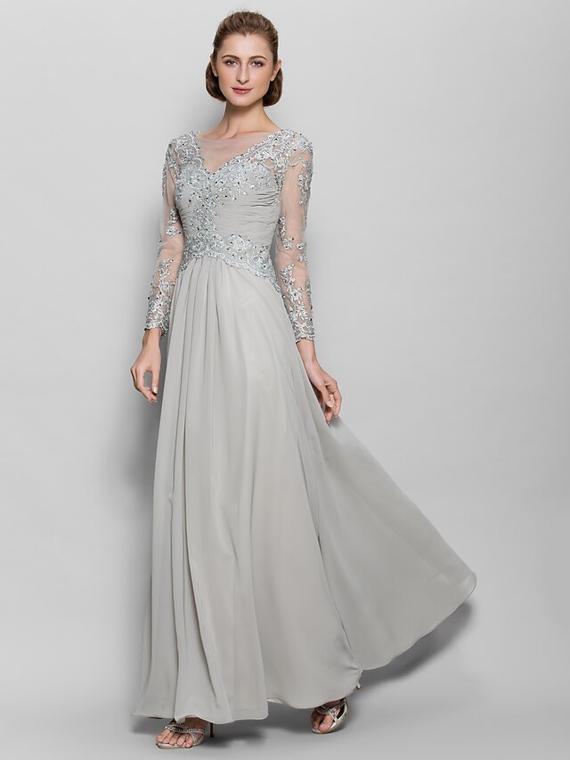 A-Line Mother of the Bride Dress Sparkle & Shine Scoop Neck Floor ...