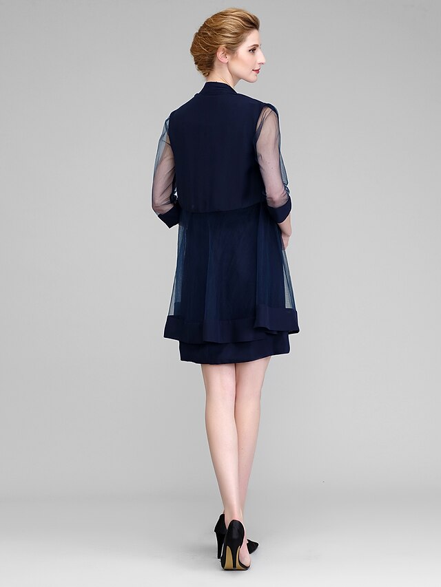 A-Line Scoop Neck Short / Mini Chiffon Mother of the Bride Dress with ...