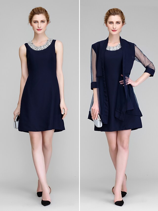 A-Line Scoop Neck Short / Mini Chiffon Mother of the Bride Dress with ...