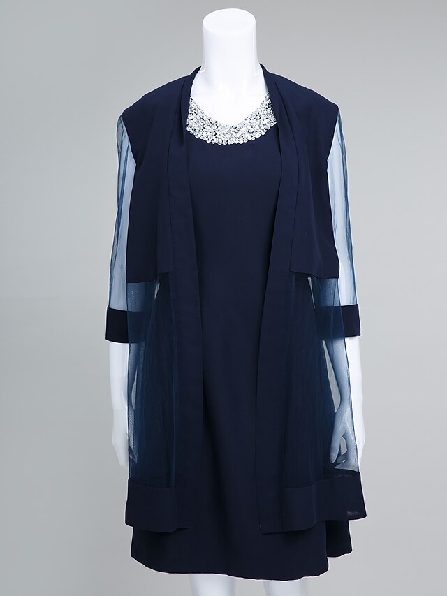 A-Line Scoop Neck Short / Mini Chiffon Mother of the Bride Dress with ...