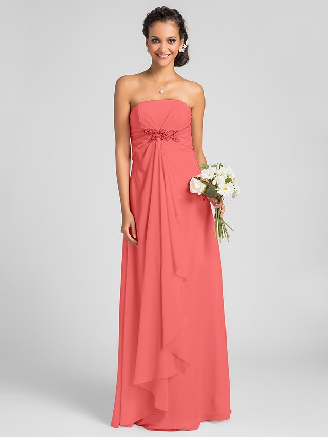 Sheath / Column Strapless Floor Length Chiffon Bridesmaid Dress with Draping / Criss Cross ...