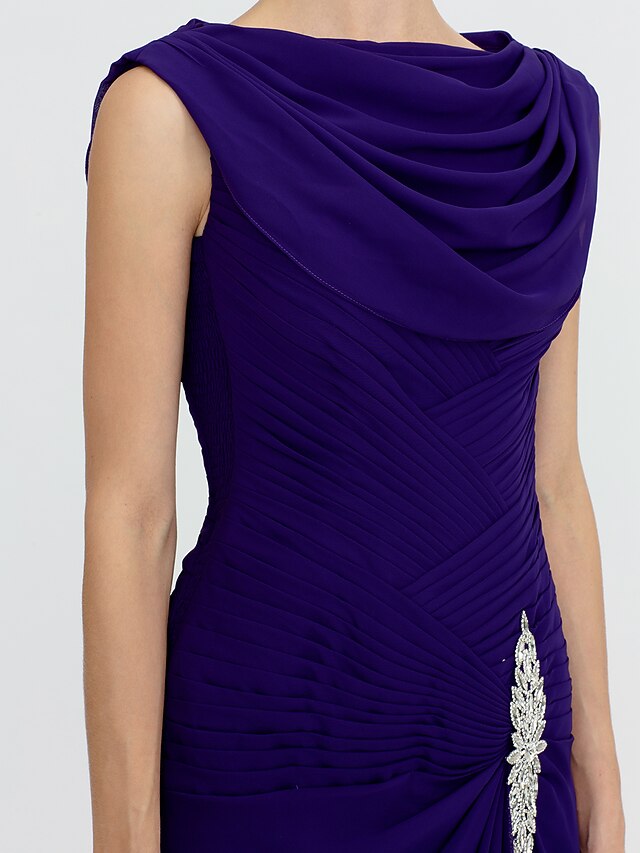 Sheath / Column Mother of the Bride Dress Color Block Lace Up Cowl Neck ...