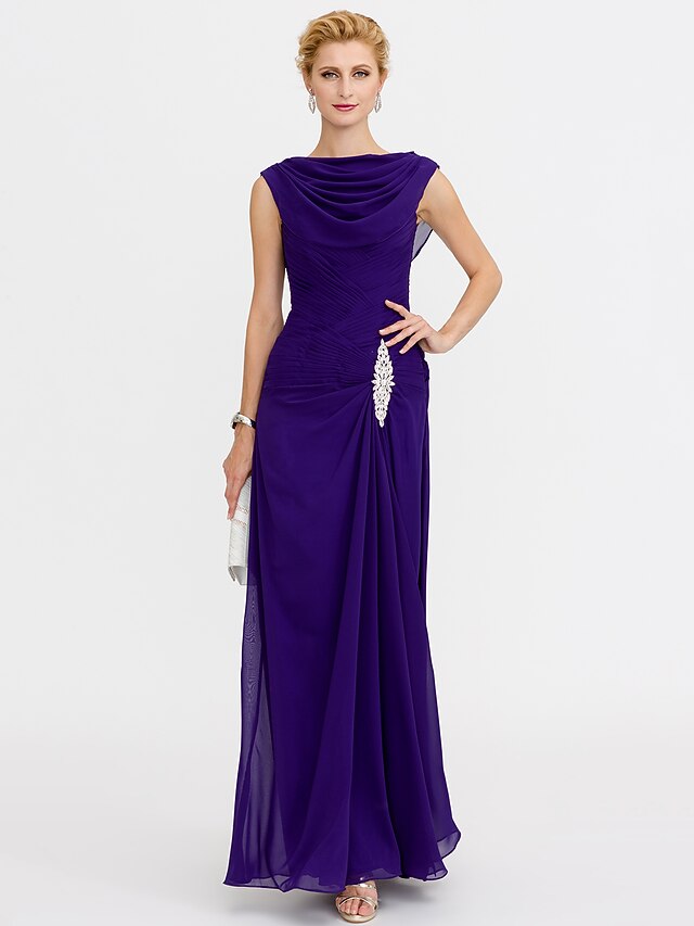 Sheath / Column Mother of the Bride Dress Color Block Lace Up Cowl Neck ...