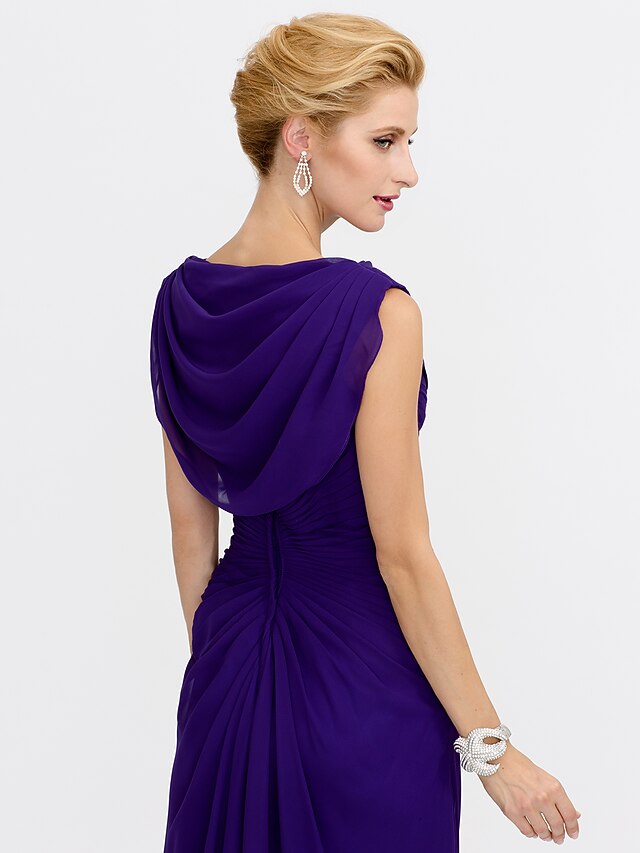 Sheath / Column Mother of the Bride Dress Color Block Lace Up Cowl Neck ...