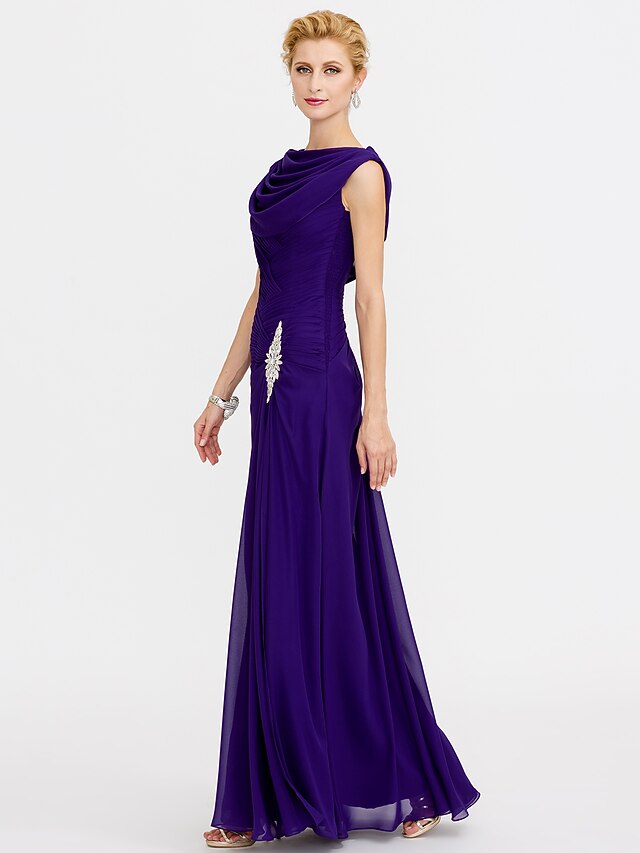 Sheath / Column Mother of the Bride Dress Color Block Lace Up Cowl Neck ...