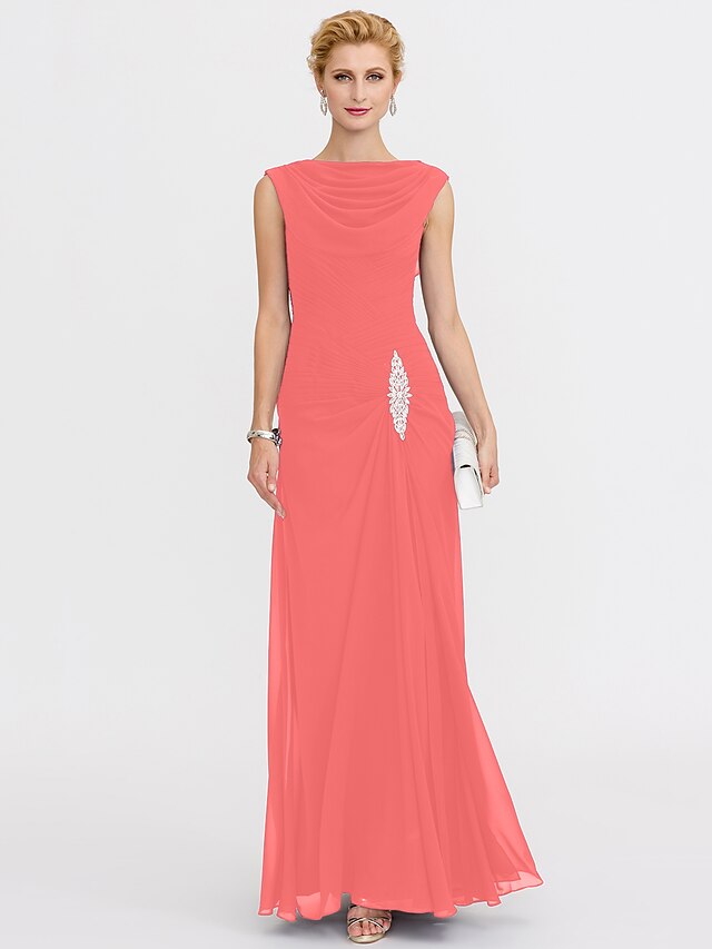 Sheath / Column Mother of the Bride Dress Color Block Lace Up Cowl Neck ...