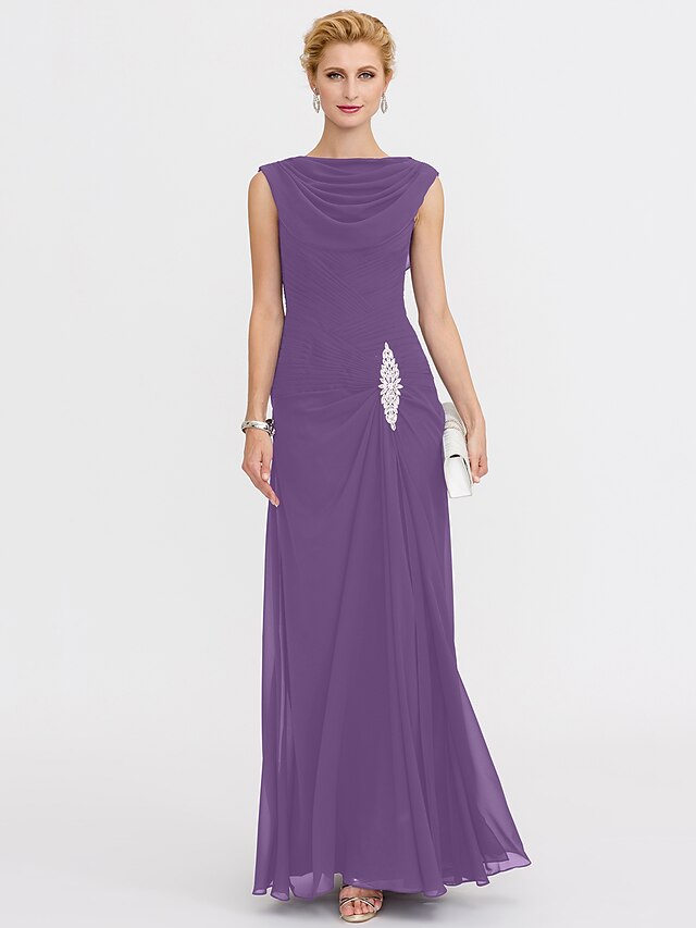 Sheath / Column Mother of the Bride Dress Color Block Lace Up Cowl Neck ...