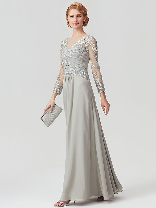 A-Line Mother of the Bride Dress Sparkle & Shine Scoop Neck Floor ...